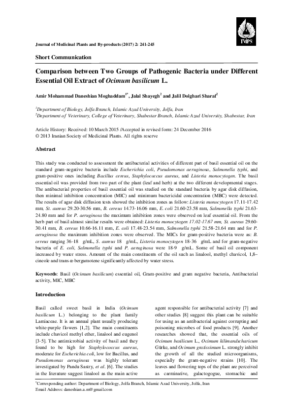 (PDF) Comparison between Two Groups of Pathogenic Bacteria under Different Essential Oil Extract ...