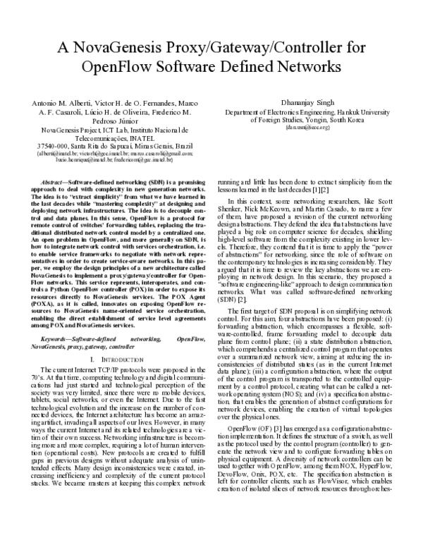 (PDF) A NovaGenesis proxy/gateway/controller for OpenFlow software defined networks