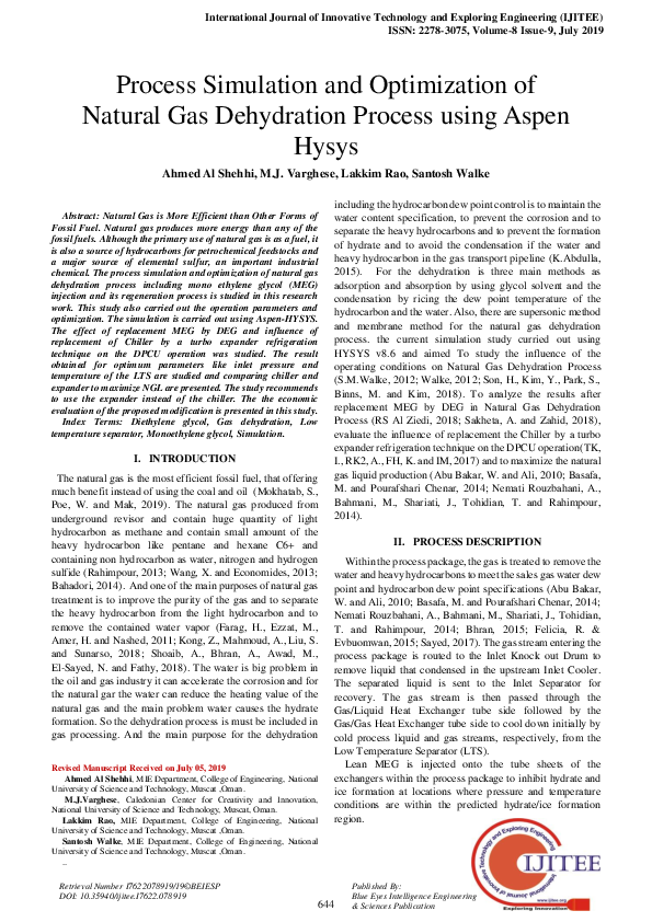 (PDF) Process Simulation and Optimization of Natural Gas Dehydration ...