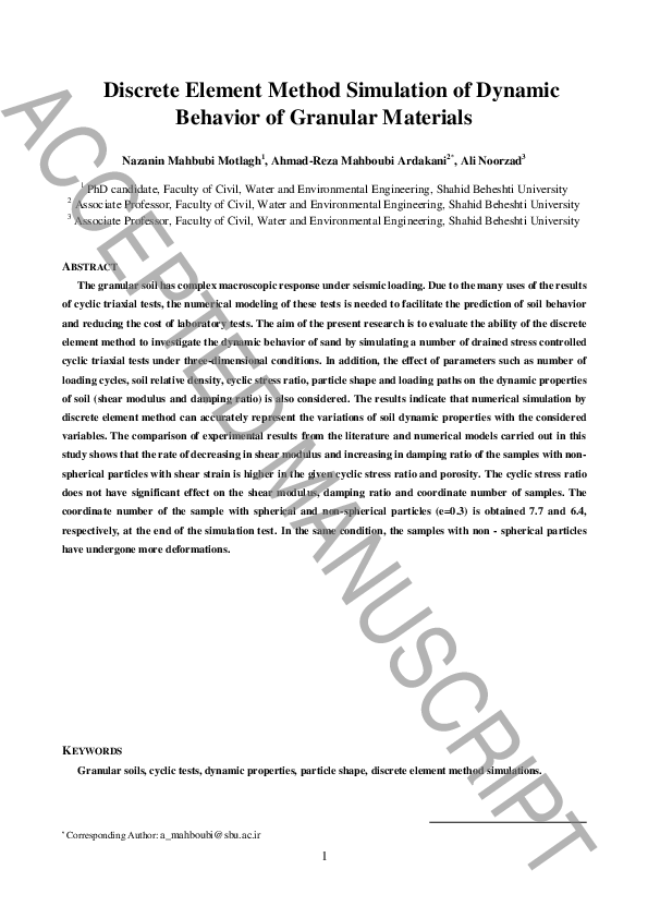 (PDF) Discrete Element Method Simulation of Dynamic Behavior of Granular Materials | A. Geonek ...