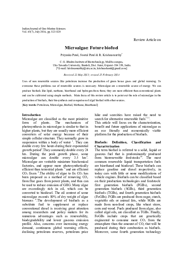(PDF) Microalgae: Future biofuel
