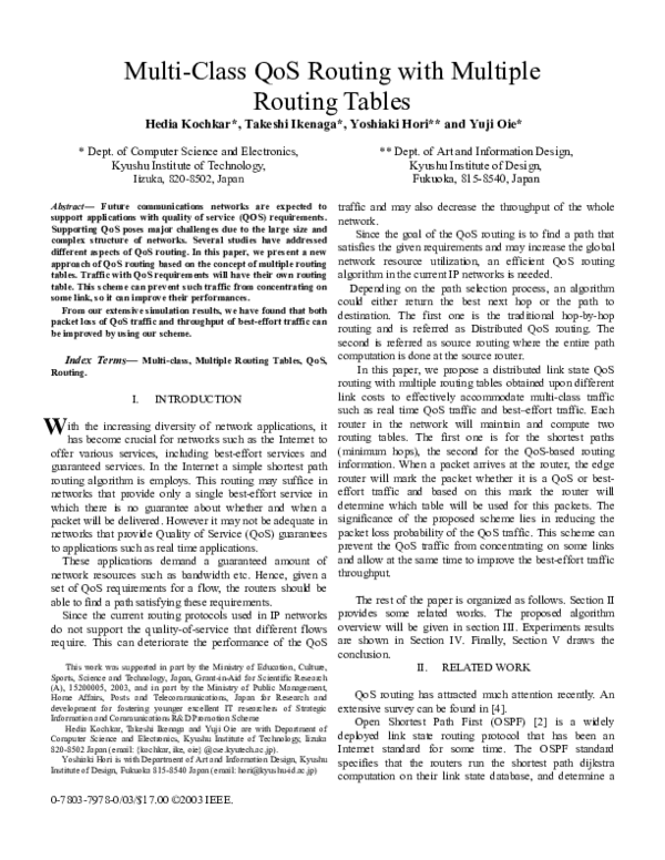 (PDF) Multi-class QoS routing with multiple routing tables