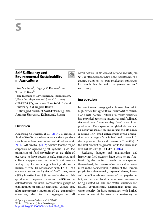 (PDF) Self-Sufficiency and Environmental Sustainability in Agriculture