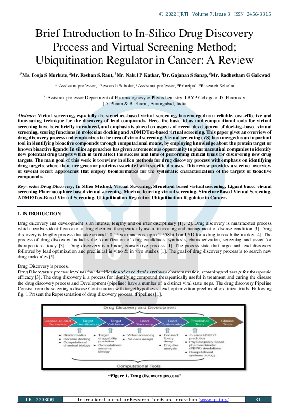 (PDF) Brief Introduction to In-Silico Drug Discovery Process and ...