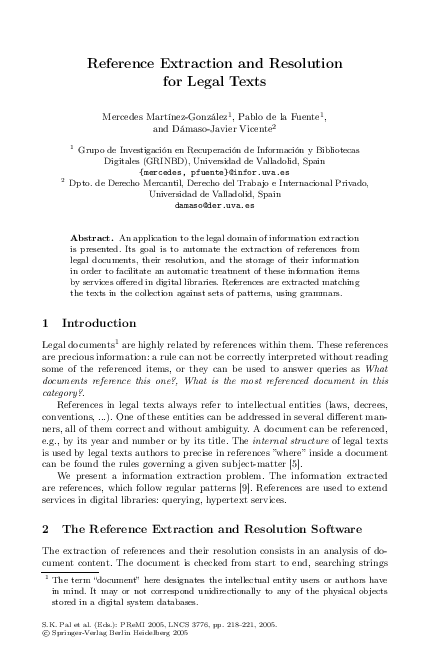 (PDF) Reference Extraction and Resolution for Legal Texts