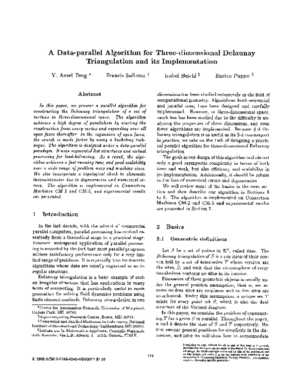 (PDF) A data-parallel algorithm for three-dimensional Delaunay triangulation and its implementation