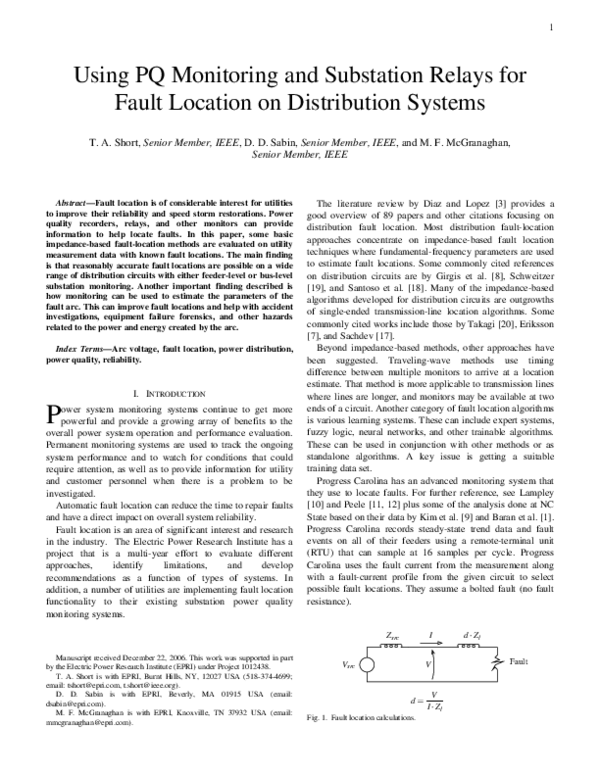 (PDF) Using PQ Monitoring and Substation Relays for Fault Location on ...