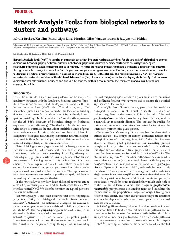 (PDF) Network Analysis Tools: from biological networks to clusters and ...