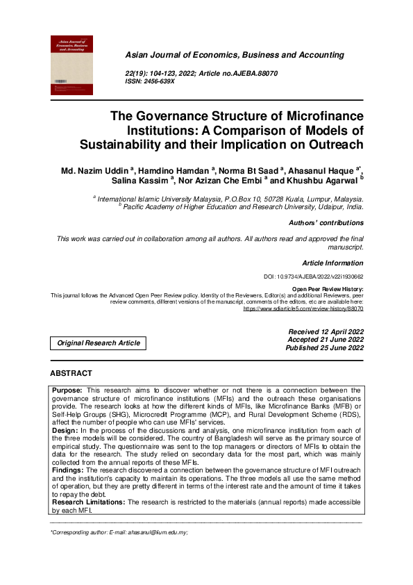 (PDF) The Governance Structure of Microfinance Institutions: A ...