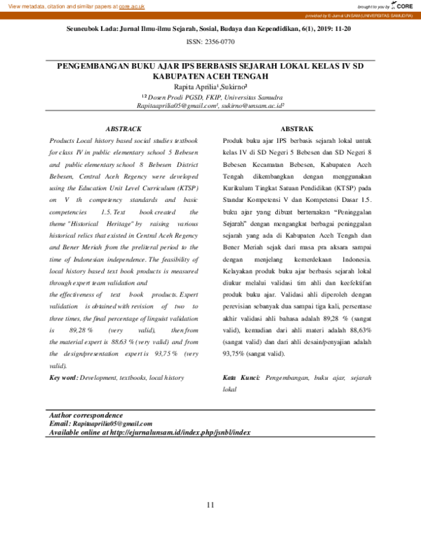 (PDF) Pengembangan Buku Ajar Ips Berbasis Sejarah Lokal Kelas IV SD Kabupaten Aceh Tengah ...