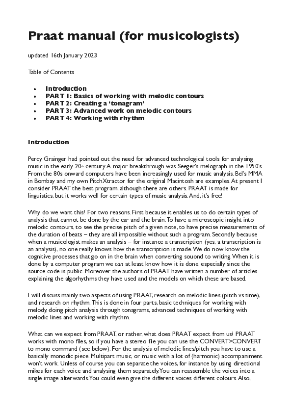 (PDF) Praat manual for musicologists