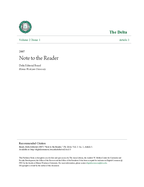 (PDF) Note to the Reader
