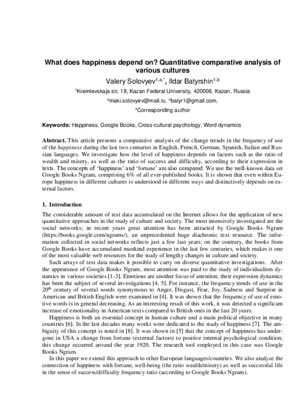 (PDF) What does happiness depend on ? Quantitative comparative analysis ...