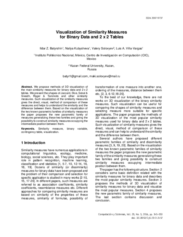 (PDF) Visualization of Similarity Measures for Binary Data and 2x2 Tables