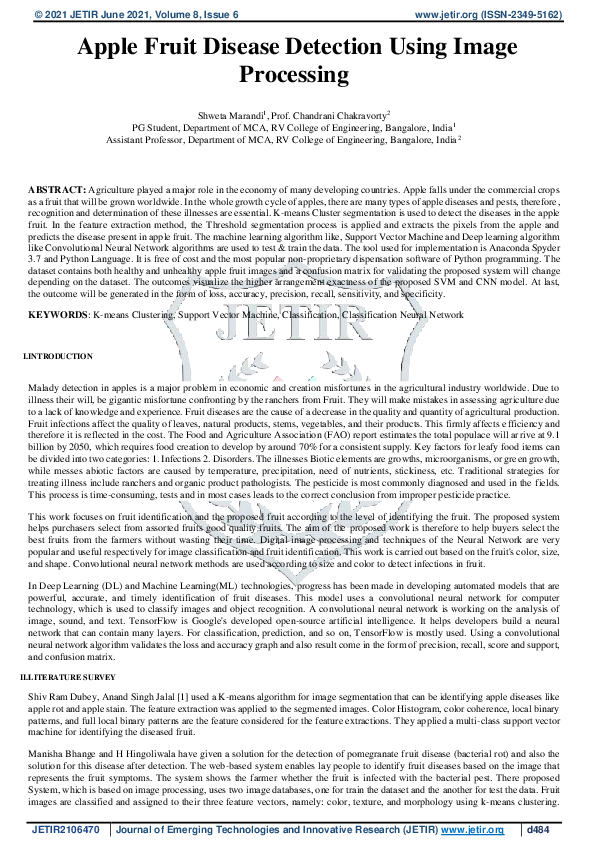 (PDF) Apple Fruit Disease Detection Using Image Processing