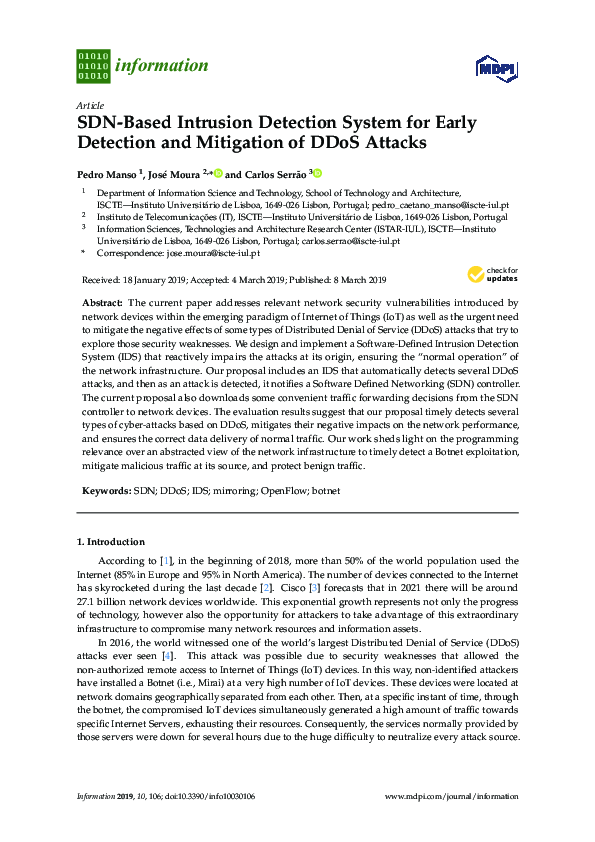 (PDF) SDN-Based IDS for Mitigating DDoS Attacks