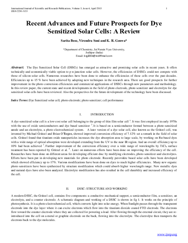 (PDF) Recent Advances and Future Prospects for Dye Sensitized Solar ...
