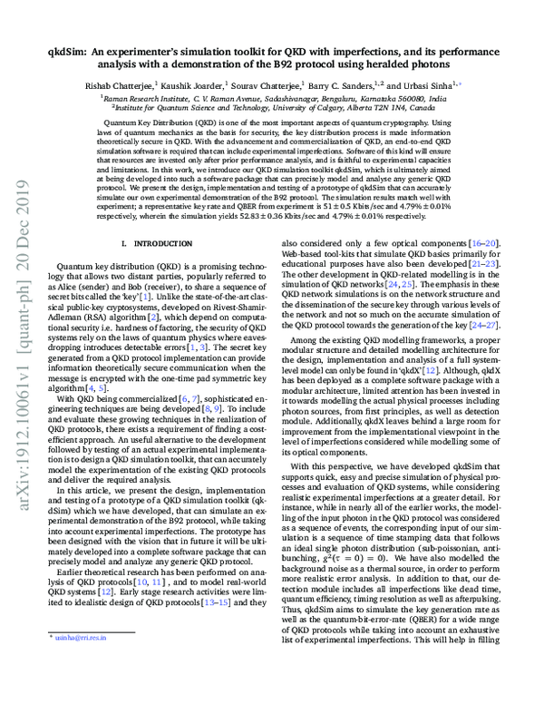 Pdf Qkdsim A Simulation Toolkit For Quantum Key Distribution Including Imperfections