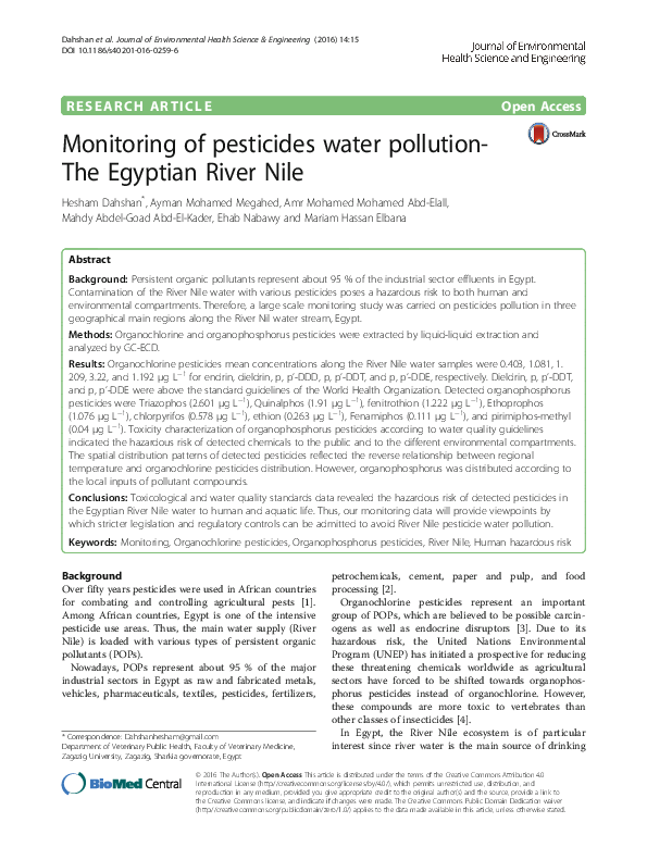 (PDF) Monitoring of pesticides water pollution-The Egyptian River Nile