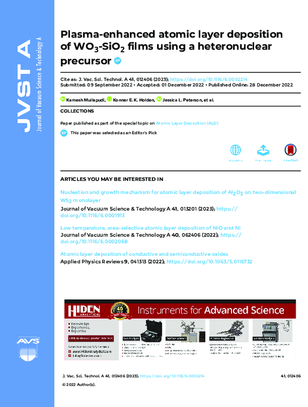 (PDF) Plasma-enhanced atomic layer deposition of WO3-SiO2 films using a ...