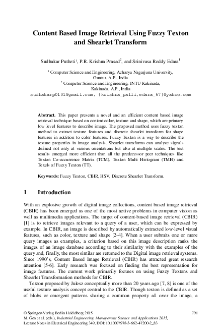(PDF) Content Based Image Retrieval Using Fuzzy Texton and Shearlet Transform