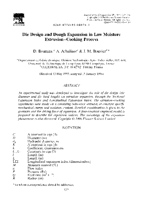 (PDF) Die design and dough expansion in low moisture extrusion-cooking ...