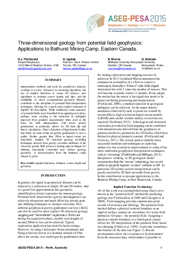 (PDF) Three-dimensional geology from potential field geophysics ...