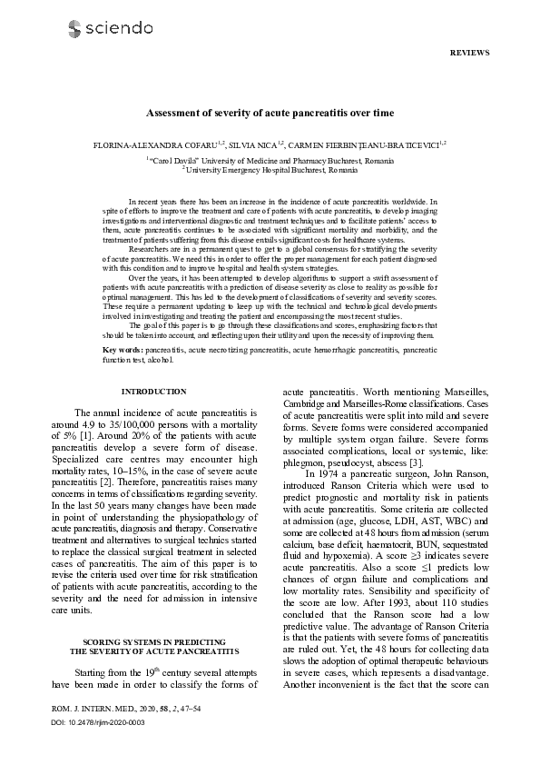 (PDF) Assessment of severity of acute pancreatitis over time | Silvia ...