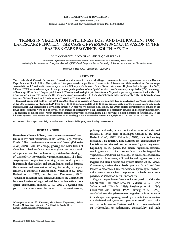 (PDF) Trends in Vegetation Patchiness Loss and Implications for ...