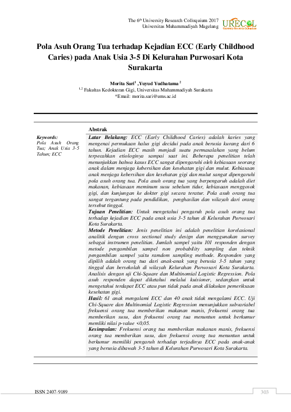 (PDF) Pola Asuh Orang Tua terhadap Kejadian ECC (Early Childhood Caries ...