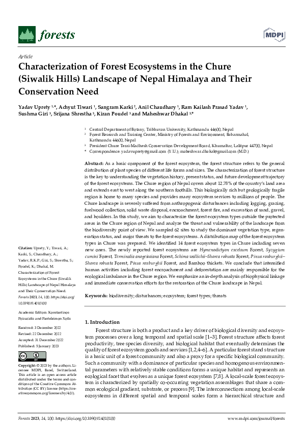 (PDF) Characterization of Forest Ecosystems in the Chure (Siwalik Hills ...