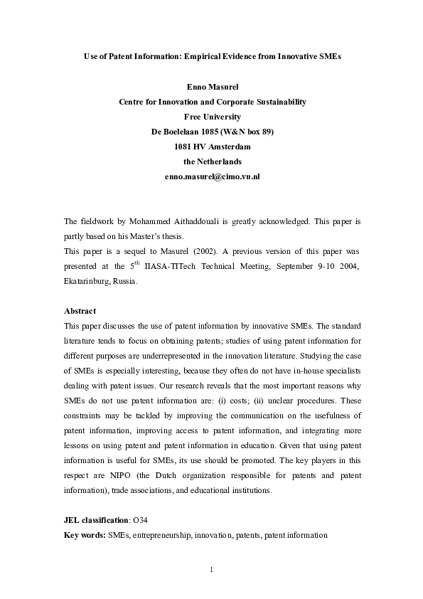 (PDF) Use of patent information: empirical evidence from innovative SMEs