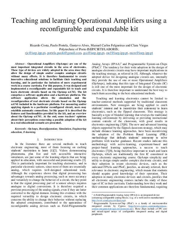 (PDF) Teaching and learning Operational Amplifiers using a ...