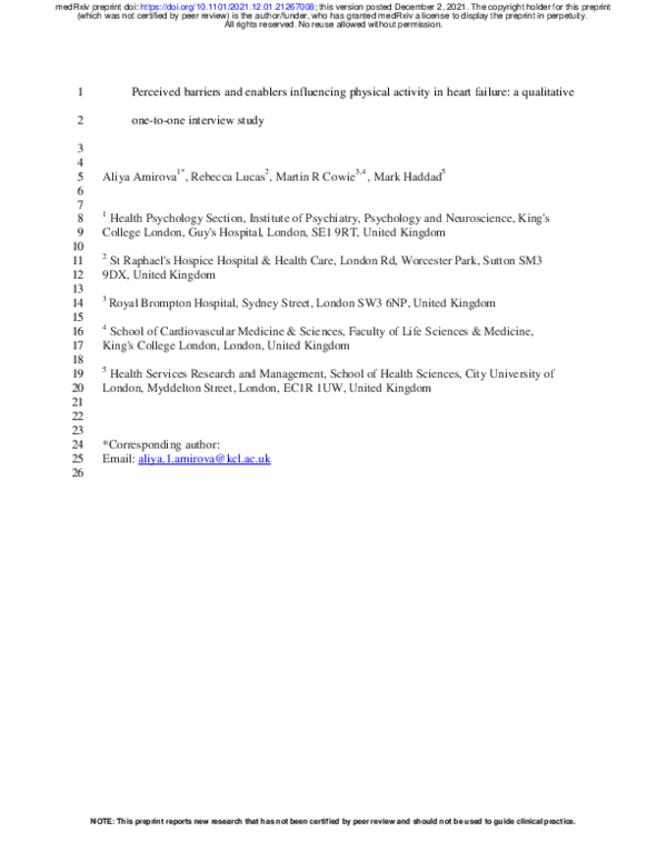 (PDF) Perceived barriers and enablers influencing physical activity in ...