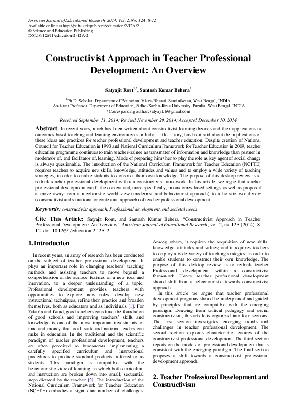 (PDF) Constructivist Approach in Teacher Professional Development: An Overview | SANTOSH BEHERA ...