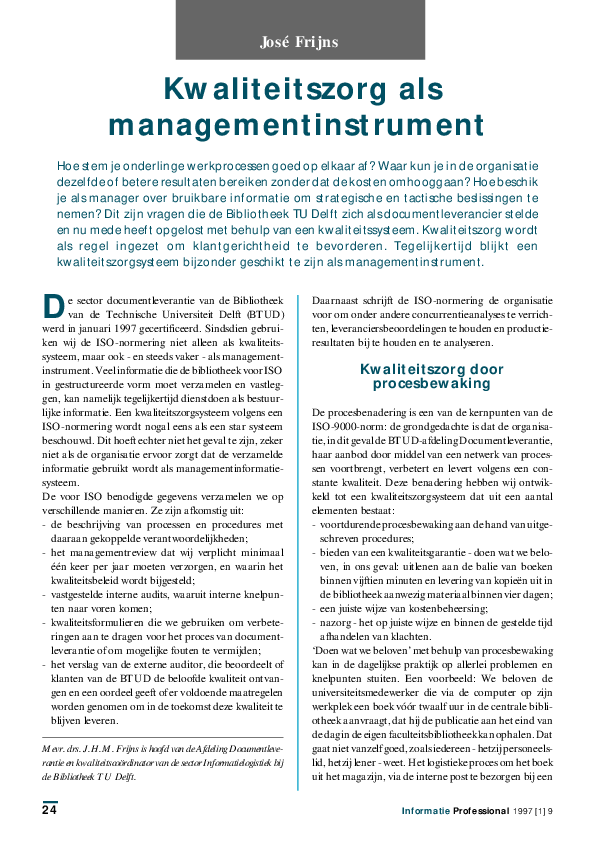(PDF) Kwaliteitszorg als managementinstrument