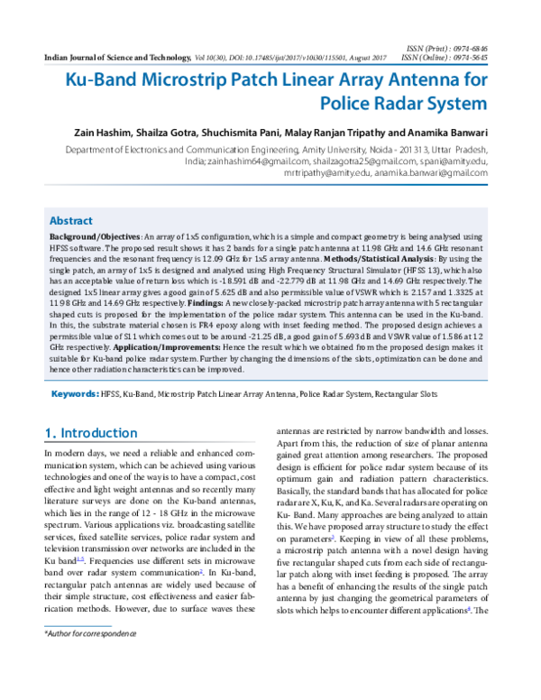 (PDF) Ku-Band Microstrip Patch Linear Array Antenna for Police Radar System