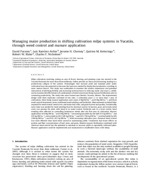 (PDF) Managing maize production in shifting cultivation milpa systems ...