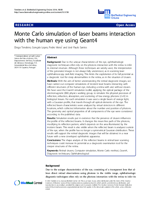 (PDF) Monte Carlo simulation of laser beams interaction with the human eye using Geant4