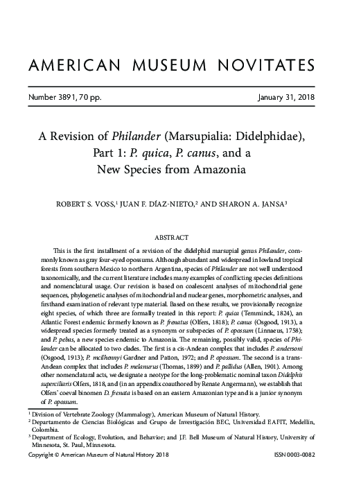 (PDF) A Revision ofPhilander(Marsupialia: Didelphidae), Part 1:P. quica ...