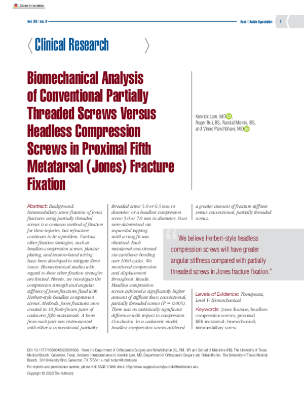 (PDF) Biomechanical Analysis of Conventional Partially Threaded Screws ...