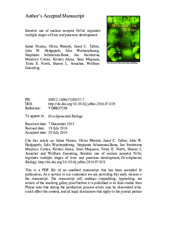 (PDF) Iterative use of nuclear receptor Nr5a2 regulates multiple stages ...