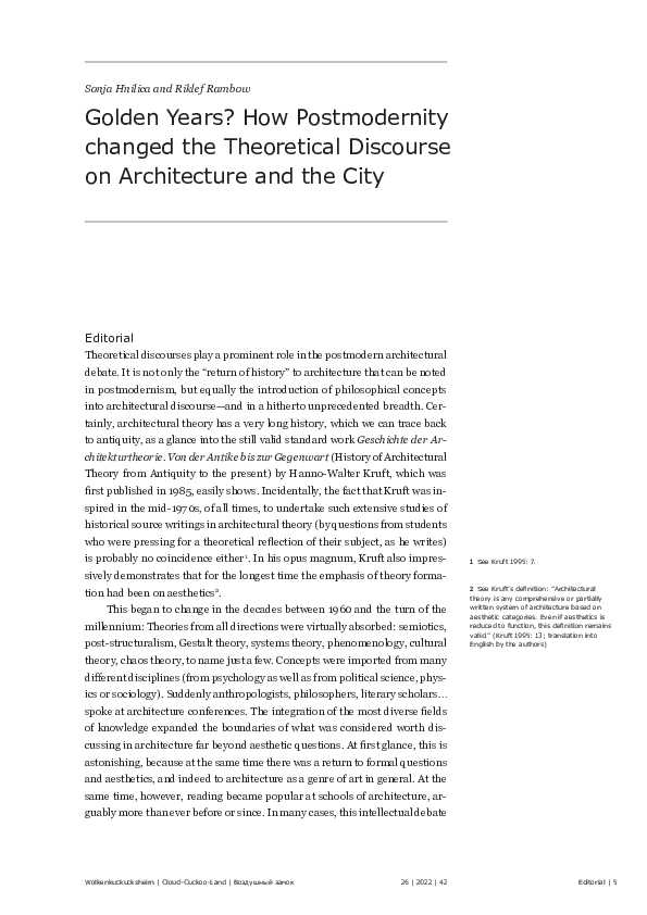 (PDF) Golden Years? How Postmodernity changed the Theoretical Discourse ...