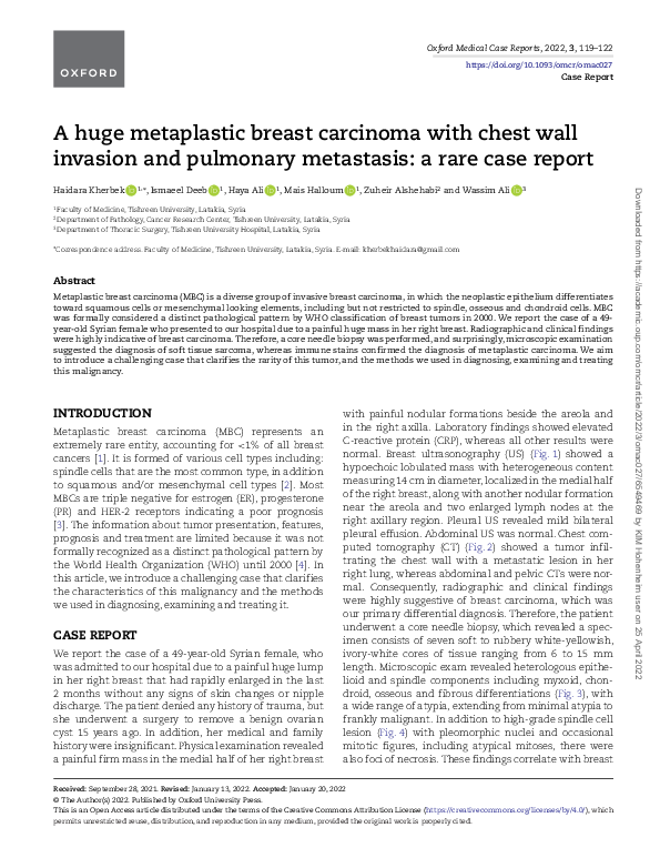 (PDF) A huge metaplastic breast carcinoma with chest wall invasion and ...