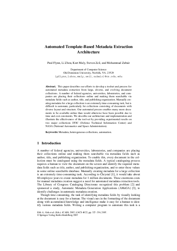 (PDF) Automated Template-Based Metadata Extraction Architecture
