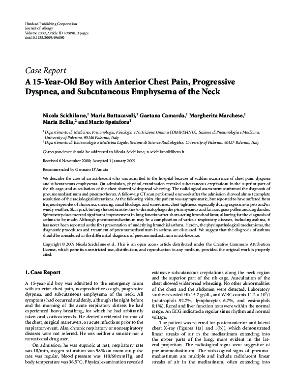 (PDF) A 15-Year-Old Boy with Anterior Chest Pain, Progressive Dyspnea ...