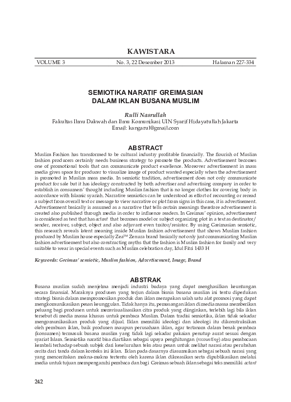 (PDF) Semiotika Naratif Greimasian Dalam Iklan Busana Muslim