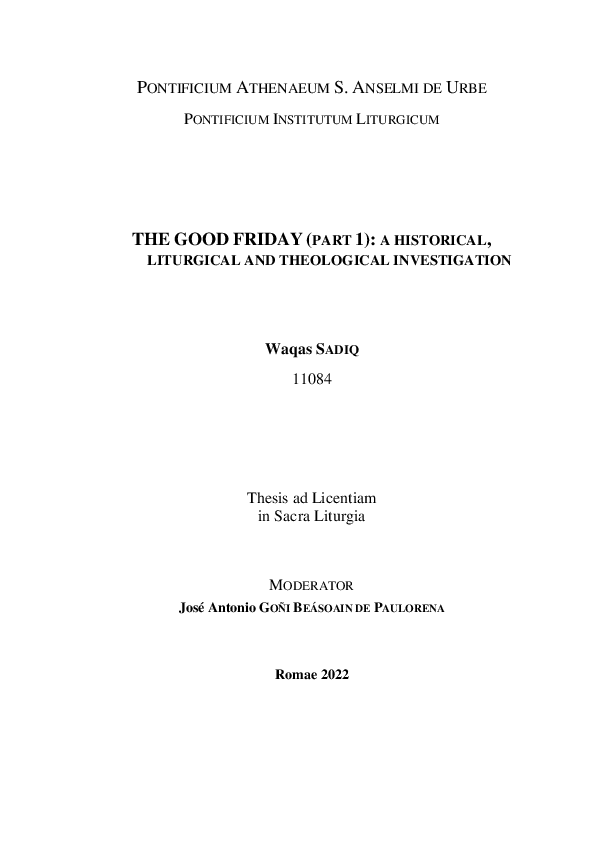 (PDF) The Good Friday (PART 1) A Historical, Liturgical and Theological ...