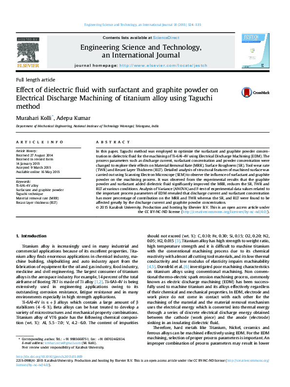 (PDF) Effect of dielectric fluid with surfactant and graphite powder on ...