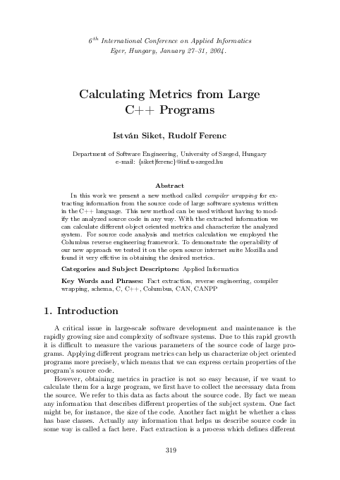(PDF) Calculating Metrics from Large C++ Programs